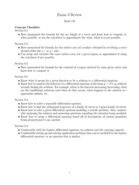 Exam 3 Review Pdf Equations Area