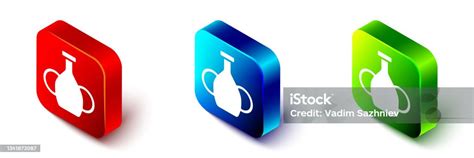 흰색 배경에 격리된 등분성 꽃병 아이콘 빨간색 파란색 및 녹색 사각형 버튼 벡터 고대의에 대한 스톡 벡터 아트 및 기타 이미지 고대의 고풍스런 골동품 Istock