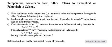 Solved Temperature Conversion From Either Celsius To
