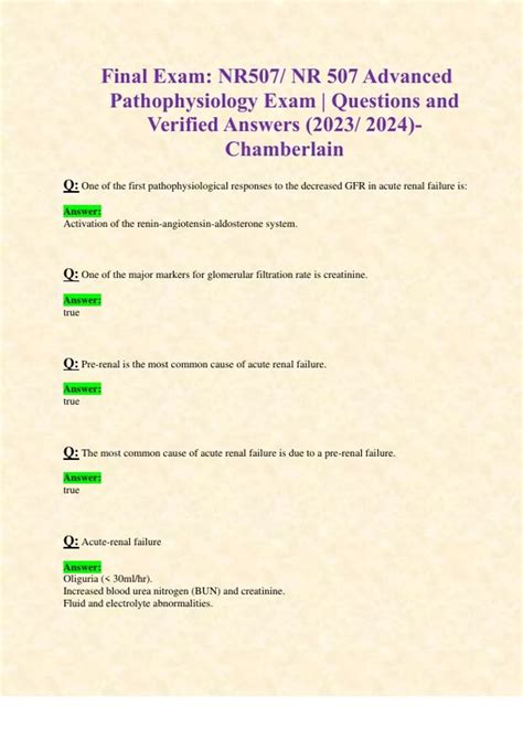 Final Exam Nr507 Nr 507 Advanced Pathophysiology Exam Questions And Verified Answers 2023