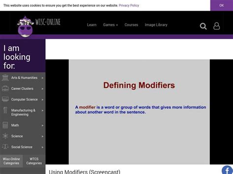Wisc Online Using Modifiers Unit Plan For 9th 10th Grade Lesson Planet