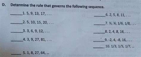 solved d determine the rule that governs the following sequence 1