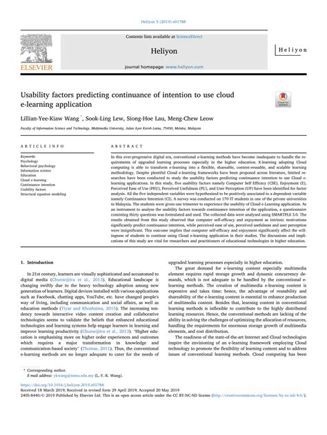Pdf Usability Factors Predicting Continuance Of Intention To Use Cloud E Learning Application