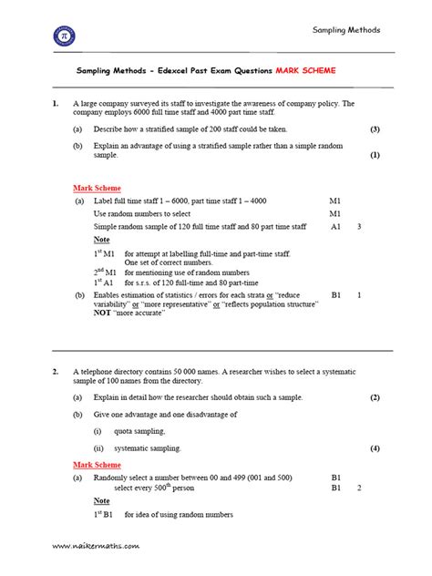 Sampling Methods 1 Solutions Pdf Sampling Statistics Stratified Sampling