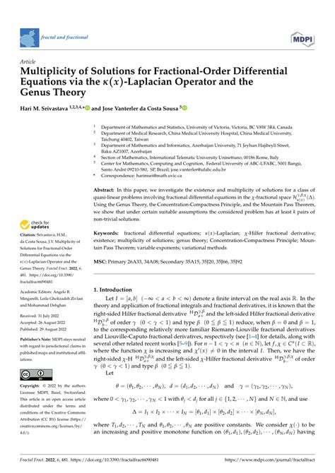 pdf multiplicity of solutions for fractional order differential equations via the κ x