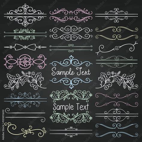 Vector Colorful Chalk Drawing Dividers Frames Swirls Stock Vector Adobe Stock