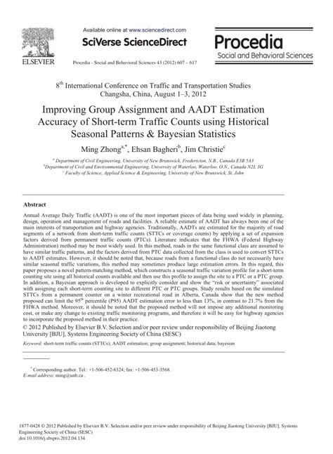 Pdf Improving Group Assignment And Aadt Estimation Accuracy Of Short Term Traffic Counts Using
