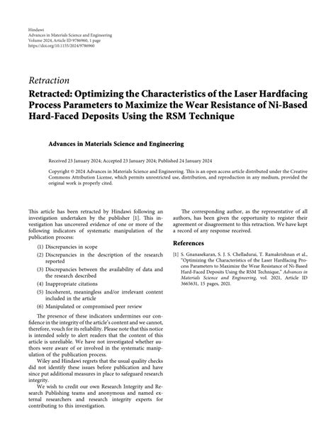 Pdf Retracted Optimizing The Characteristics Of The Laser Hardfacing Process Parameters To