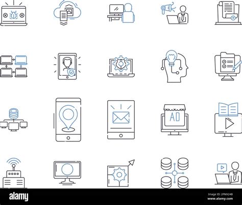 Digital Technology Outline Icons Collection Digital Technology Networking Computing