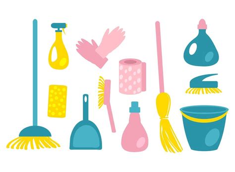 Cleaning Tools Clipart Collection Household Symbols In Flat Style