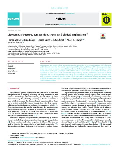 Pdf Liposomes Structure Composition Types And Clinical Applications