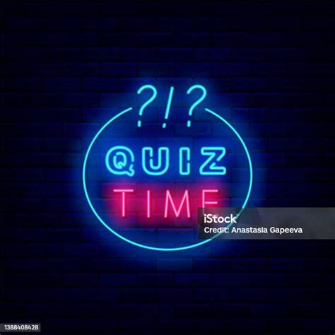 퀴즈 시간 네온 사인 게임 개념을 재생합니다 시험 디자인 파란색 원 프레임입니다 빛나는 효과 배너 벡터 스톡 일러스트레이션 로고에 대한 스톡 벡터 아트 및 기타 이미지