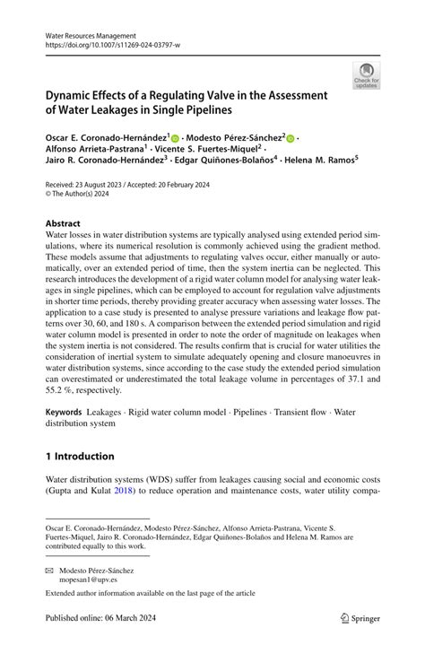 Pdf Dynamic Effects Of A Regulating Valve In The Assessment Of Water Leakages In Single Pipelines