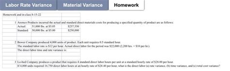 Solved Labor Rate Variance Material Variance Homework Direct