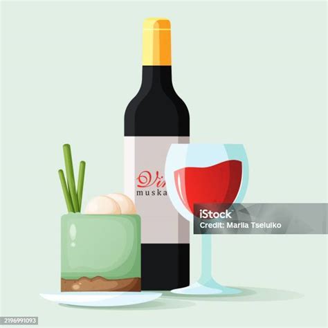 디저트 레드 와인이 부어진 와인 한 잔 배경에 배치된 와인 병을 포함하는 벡터 구성입니다 세심하게 디자인된 일러스트레이션 건강한 생활방식에 대한 스톡 벡터 아트 및 기타