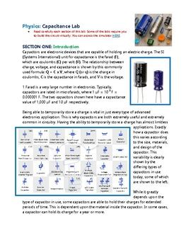 Physics Introduction To Capacitance Problem Sets By Creative Curricula