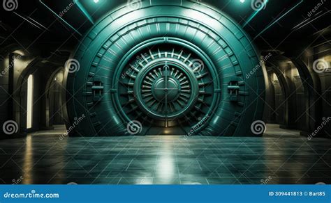 Massive Vault Door In A Dark Room Depicting Security And Safety In A Bank Or Secure Facility