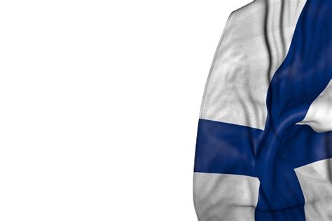 큰 주름이있는 귀여운 핀란드 국기는 흰색에 고립 된 왼쪽에 누워 어떤 경우 플래그 3d 그림 3차원 형태에 대한 스톡 사진 및 기타 이미지 Istock