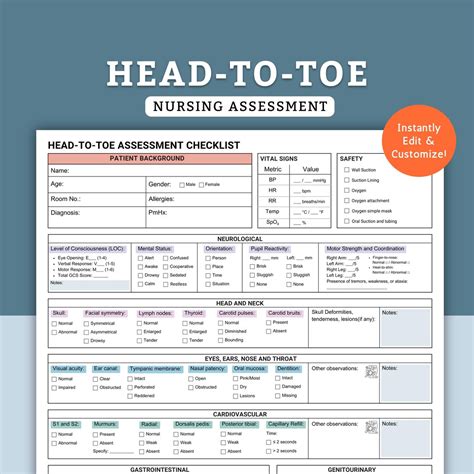 Head To Toe Assessment Nursing Template Nursing Assessment