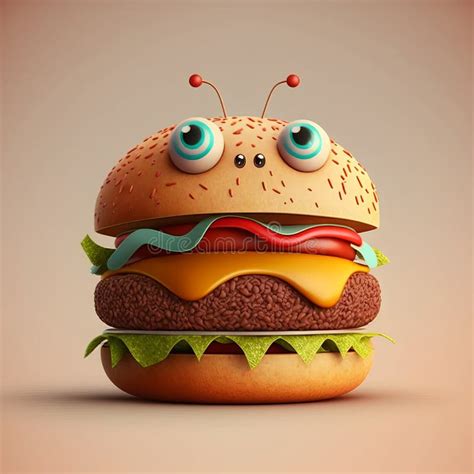 Cute Hamburger Character Generative Ai Stock Illustration Illustration Of Cartoon Face