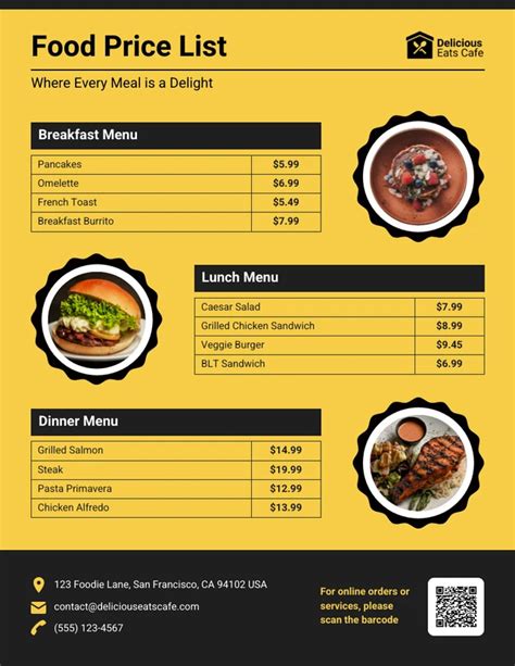 Food Price List Template Venngage