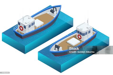 흰색 배경에 고립 된 등도 낚시 스쿠너 어선 또는 선박 어선 산업용 해산물 생산 용 트롤어선 바다 낚시 선박 해양 산업 어선 트롤선에 대한 스톡 벡터 아트 및 기타 이미지