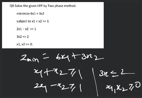 Q9 Solve The Given Lpp By Two Phase Method Minimize 6×13×2 Subject To