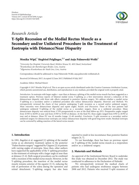 Pdf Y Split Recession Of The Medial Rectus Muscle As A Secondary Andor Unilateral Procedure
