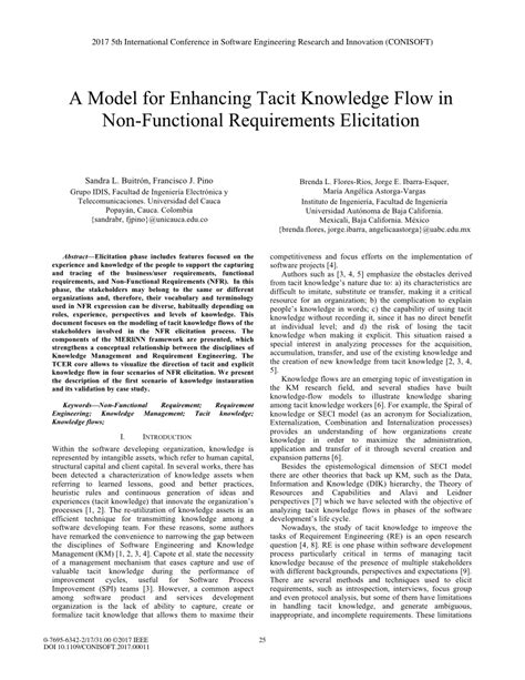 Pdf A Model For Enhancing Tacit Knowledge Flow In Non Functional Requirements Elicitation