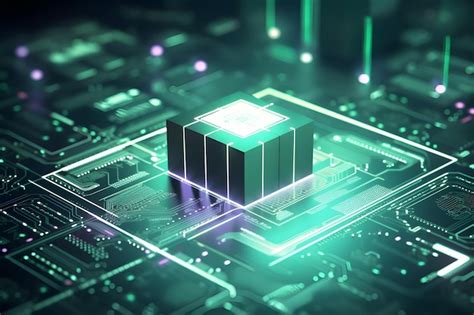 Premium Photo Data Storage Cube In The Center Of Neon Electrical Pathways Quantum Computing