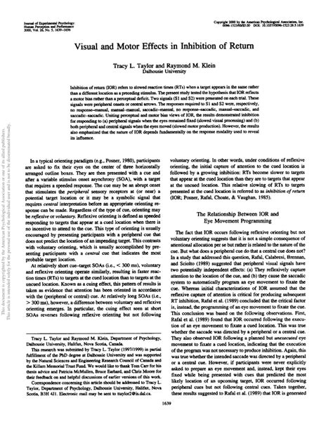 Pdf Visual And Motor Effects In Inhibition Of Return