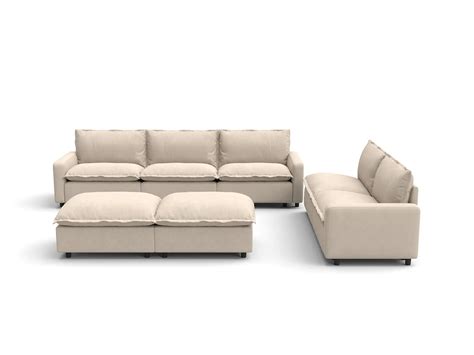 Beige Linen 5 Seater Sofa Sets 7 Piece With 2 Ottomans Magic Home