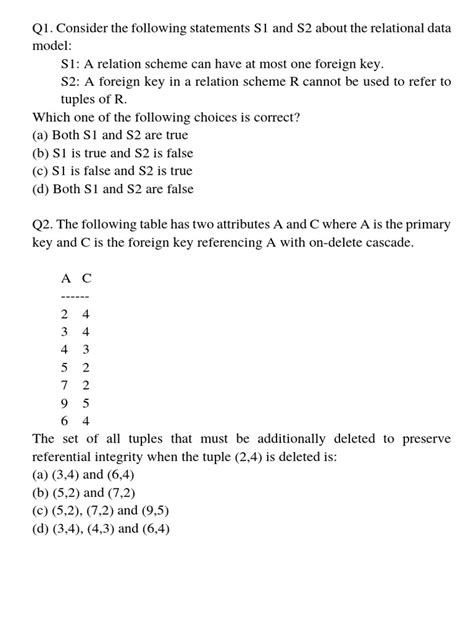 Questions On Integrity Constraints And Er Model Pdf Applied