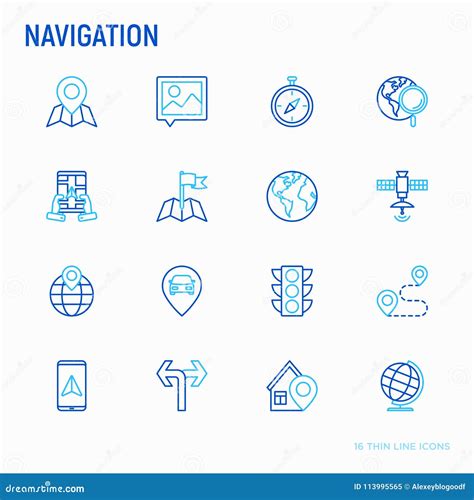 Navigation And Direction Thin Line Icons Set Stock Vector Illustration Of Search Pictogram