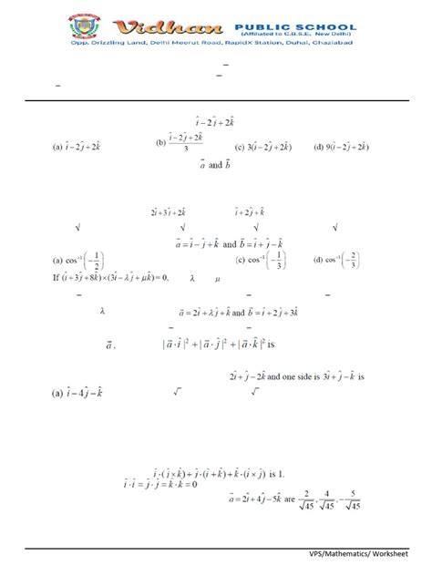 Mathematics Xii Vector Algebra Pdf Euclidean Vector Mathematical Objects