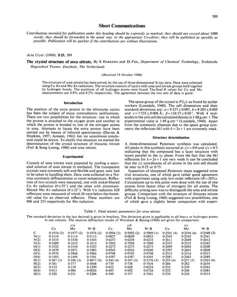 Pdf The Crystal Structure Of Urea Nitrate