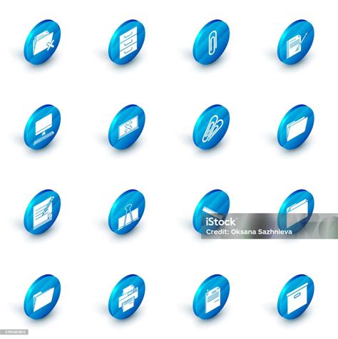 문서가 있는 서랍 종이 클립 빈 노트북 및 펜 컴퓨터 모니터 키보드 연필 지우개 노트북 십자 표시 화면 문서 폴더 및 아이콘을 설정합니다 벡터 3차원 형태에 대한 스톡 벡터