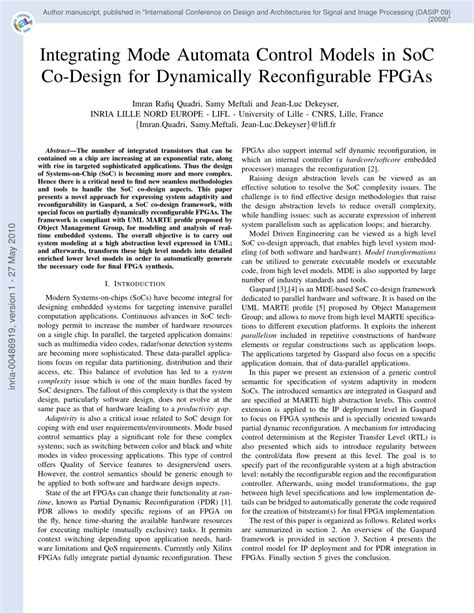 Pdf Integrating Mode Automata Control Models In Soc Co Design For Dynamically Reconfigurable Fpgas