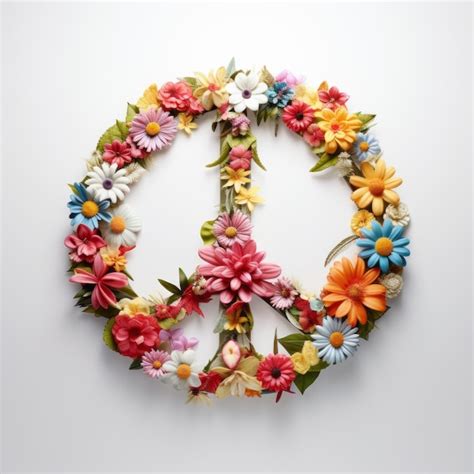 Premium Photo Colorful Peace Sign With Flowers And Branches A