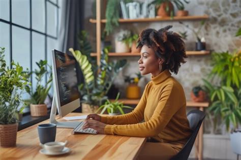 Premium Photo American Black Woman Programmer Writing Code On A Computer