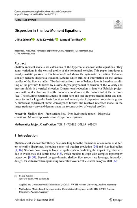 Pdf Dispersion In Shallow Moment Equations