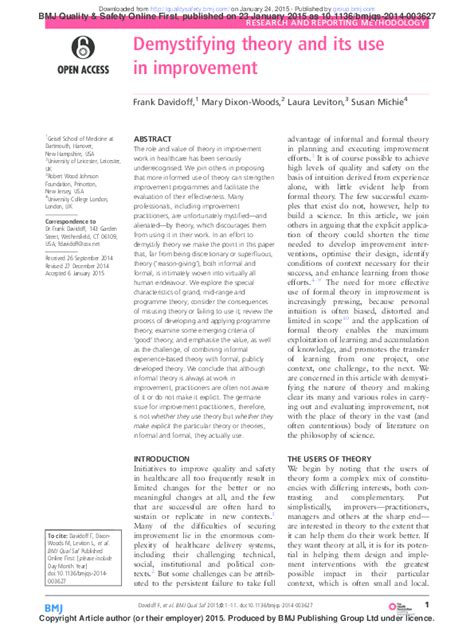 Pdf Demystifying Theory And Its Use In Improvement