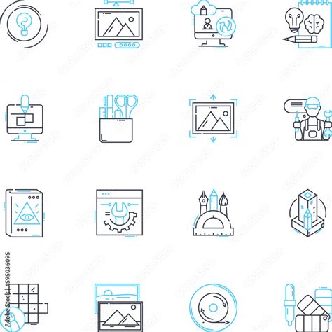 D Printing Linear Icons Set Filament Extruder G Code Fused Layer Nozzle Prototype Line