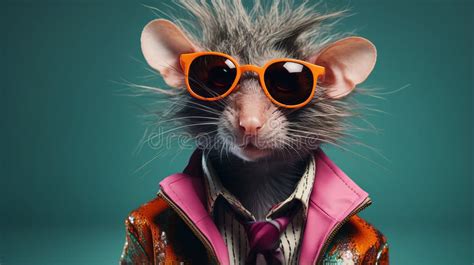 Bold Fashion Photography Psychedelic Rat With Sunglasses And Jacket