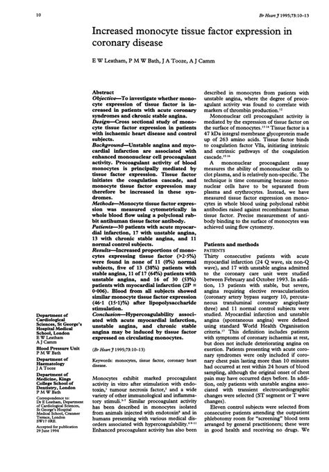 Increased Monocyte Tissue Factor Expression In Coronary Disease Pmc