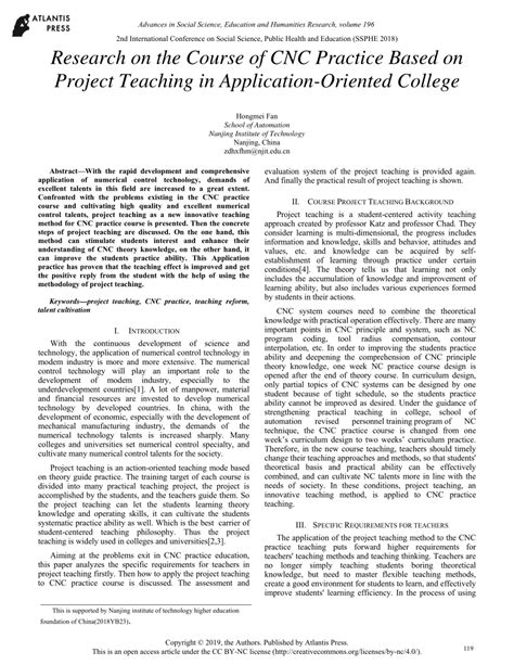 Pdf Research On The Course Of Cnc Practice Based On Project Teaching In Application Oriented