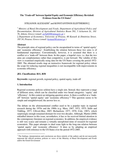 Pdf The ‘trade Off Between Spatial Equity And Economic Efficiency