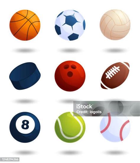 현실적인 스포츠 공 벡터 큰 세트 흰색 배경에 격리 축구와 야구 축구 경기 테니스 볼링 아이스 하키 배구의 벡터 일러스트레이션 0명에 대한 스톡 벡터 아트 및 기타 이미지