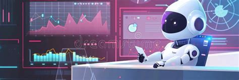 Robot Analyzing Financial Data On Futuristic Screens With Charts And Graphs High Tech Ai In