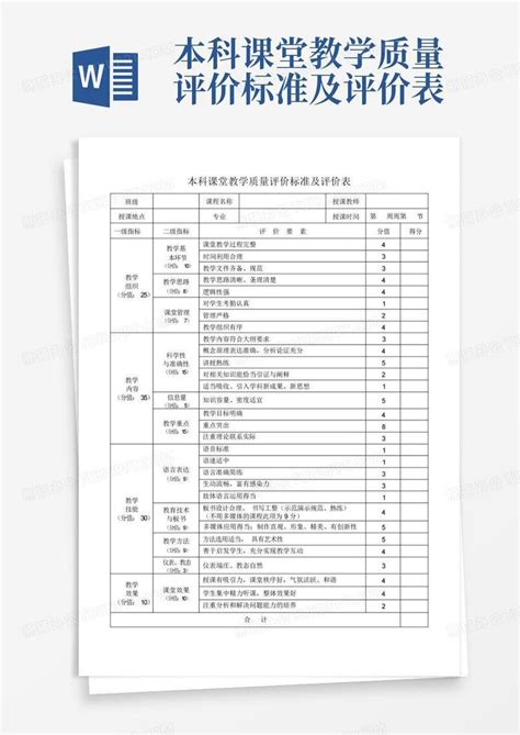 本科课堂教学质量评价标准及评价表word模板下载编号qekkjrgo熊猫办公